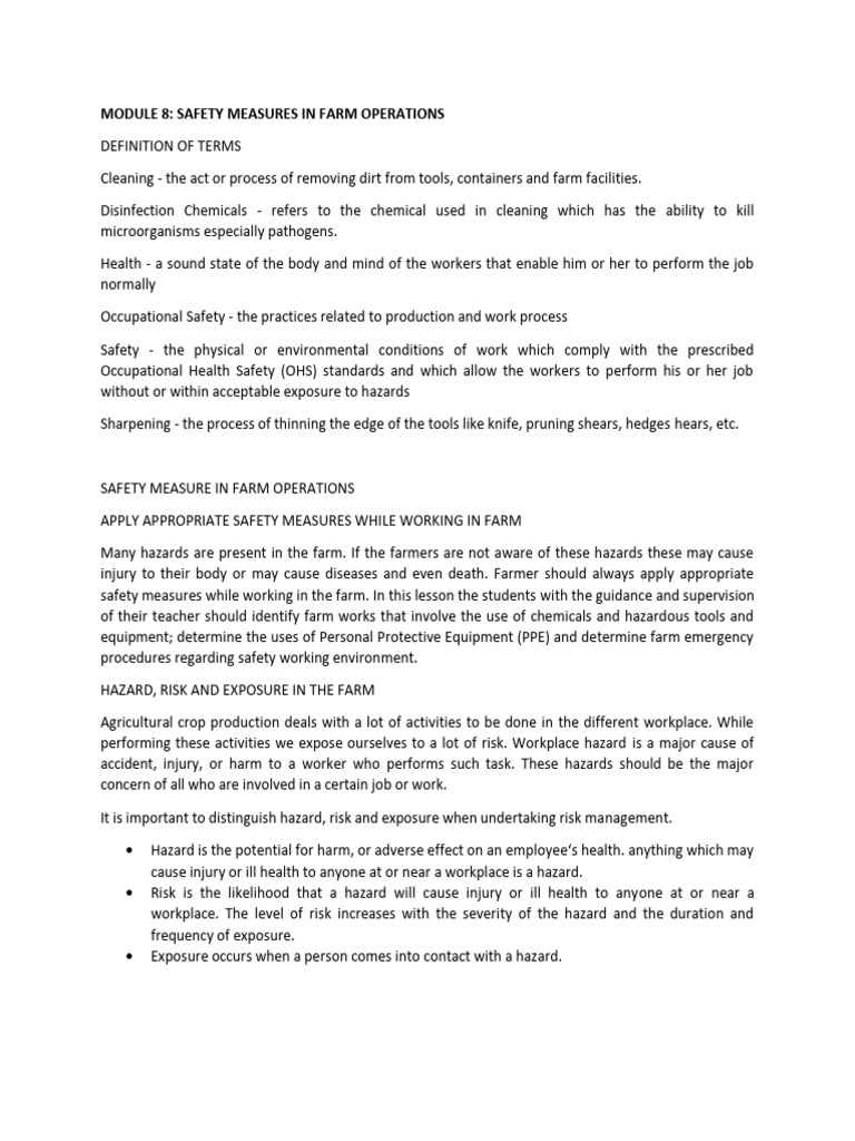 8 Safety Measures in Farm Operations | PDF