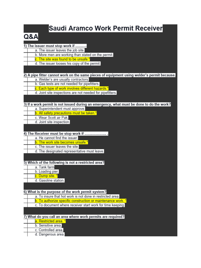 Saudi Aramco Work Permit Guidelines | PDF