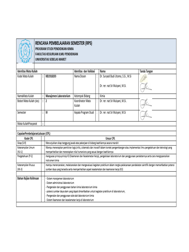 Revisi RPS Manlab 2020 | PDF