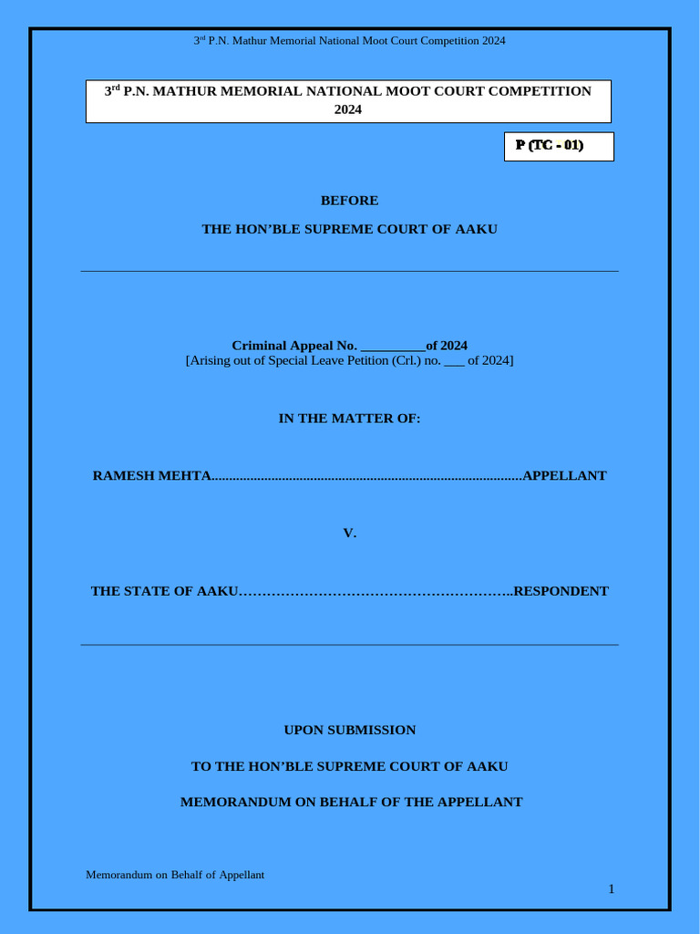 Sample For Moot Court Memorial | PDF | Audit | Financial Audit