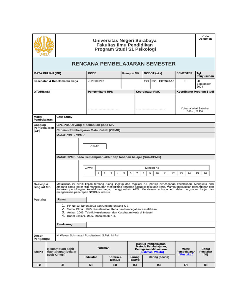 RPS Kesehatan & Keselamatan Kerja | PDF