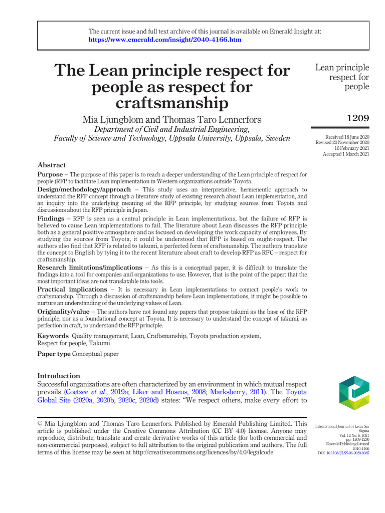 The Lean Principle Respect For People As Respect For Craftsmanship | PDF