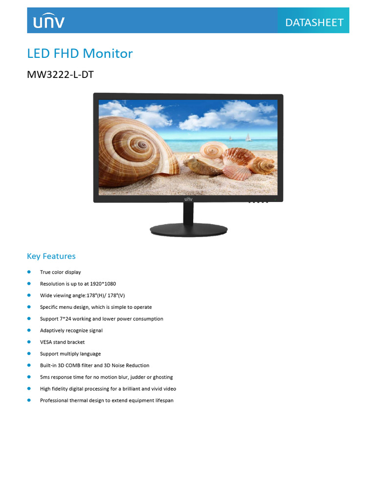 UNV 【Datasheet】MW3222-L-DT LED Monitor V2.0-EN | PDF