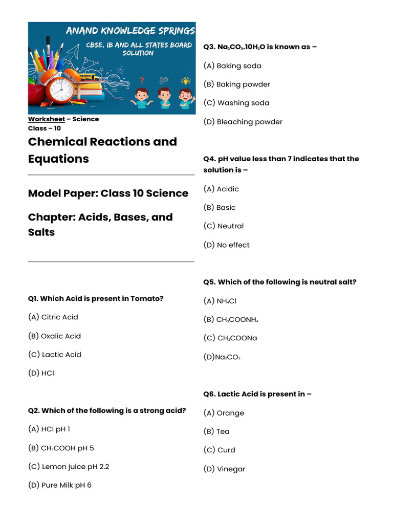 Science Chapter 2 Class 10 Worksheet | PDF