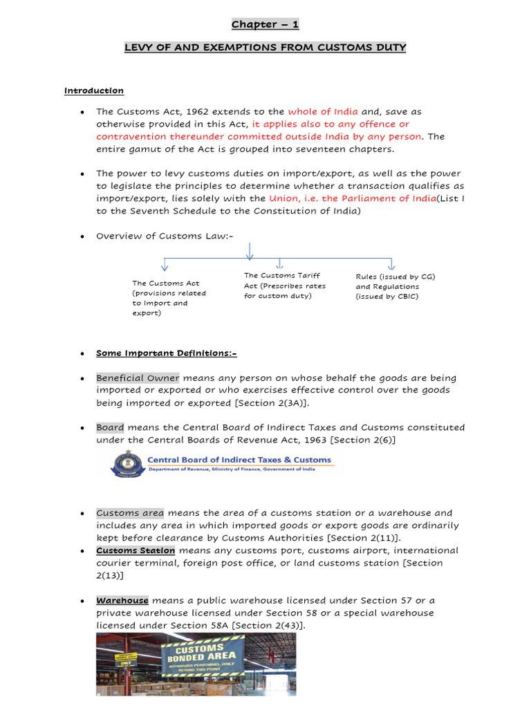 Customs Duty: Levy and Exemptions Overview | PDF | Customs | Taxes