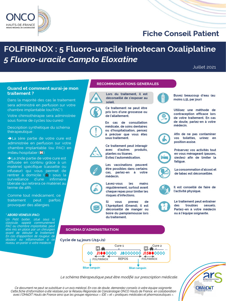 Fiche Conseils Patients FOLFIRINOX Fluoro Uracile Irinotecan ...