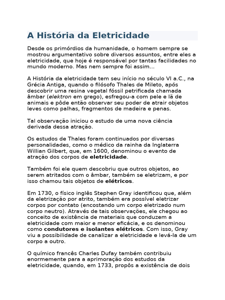 A História Da Eletricidade Pdf