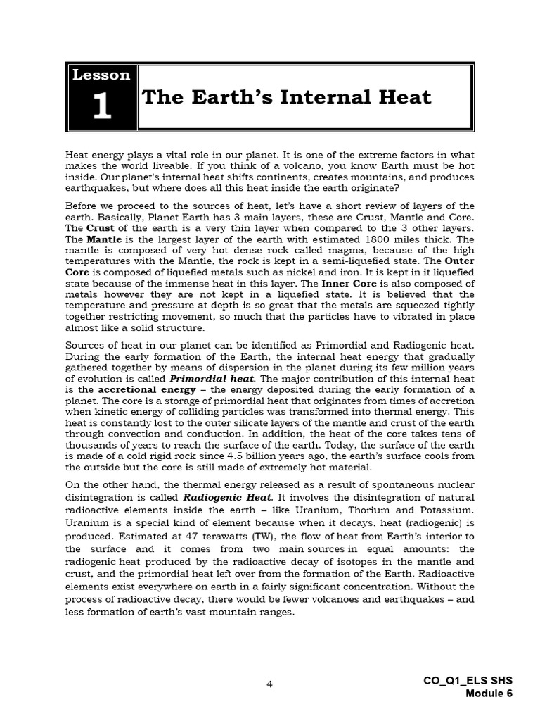 ELS_Q1_Module-6_The-Earth_s-Internal-Heat | PDF