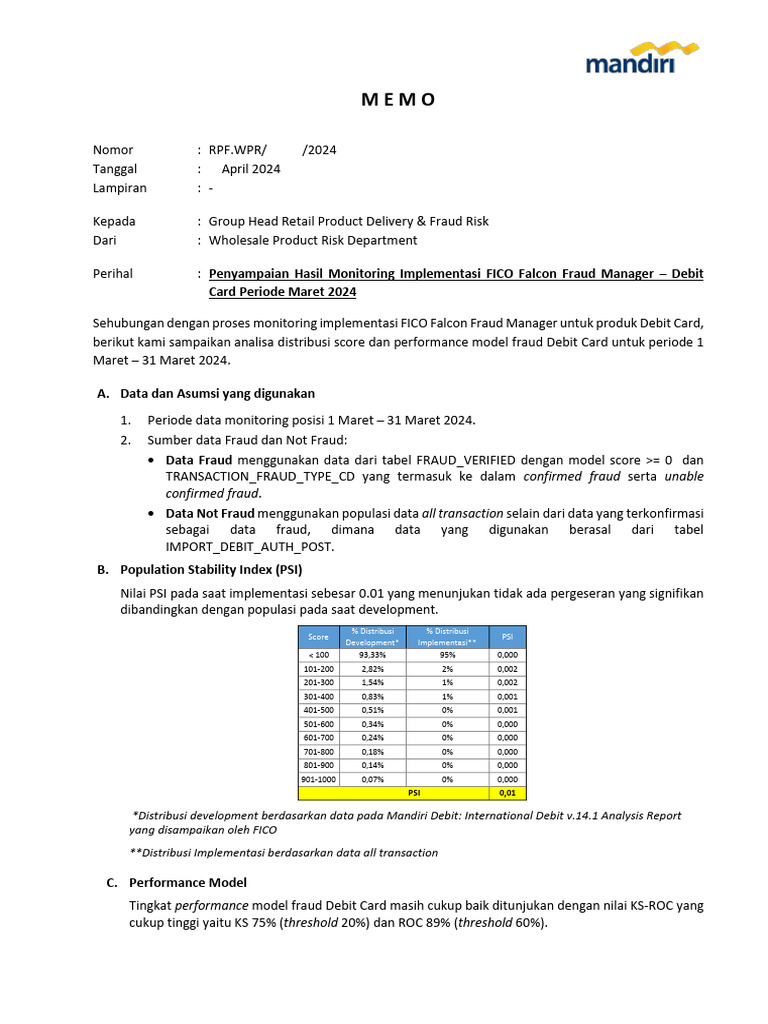 Memo Validation Biner Model - Debit Card Falcon Mar 2024 | PDF | Banking Technology | Business