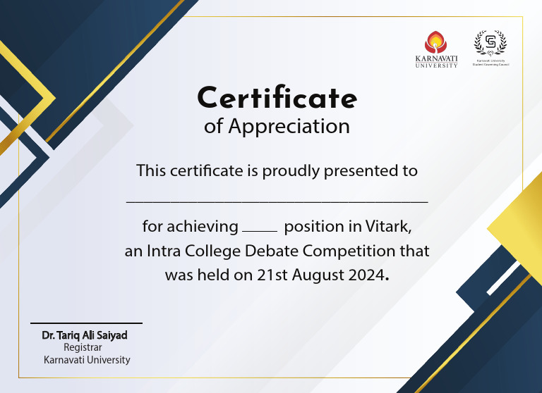 Intra College Debate Competition Certificate | PDF | Business ...
