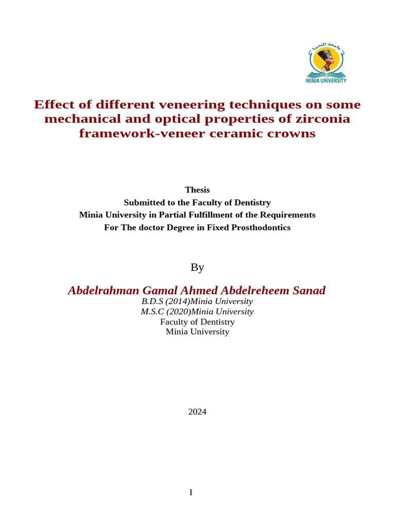 Effect of Different Veneering Techniques On Some Mechanical and Optical Properties of Zirconia ...