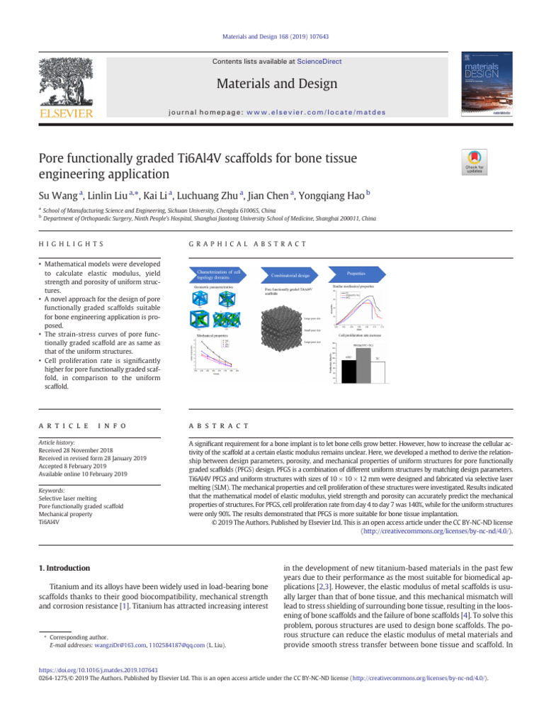 Pore Functionally Graded Ti6Al4V Scaffolds For Bone Tissue Engineering ...