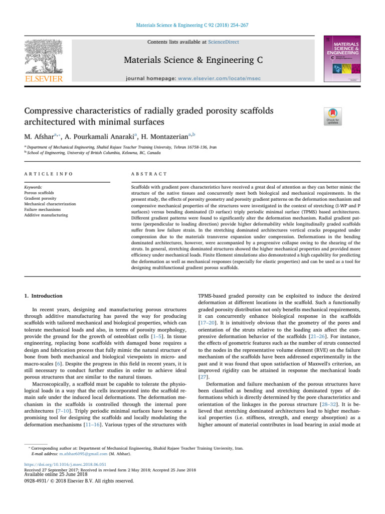 Compressive characteristics of radially graded porosity scaffolds | PDF