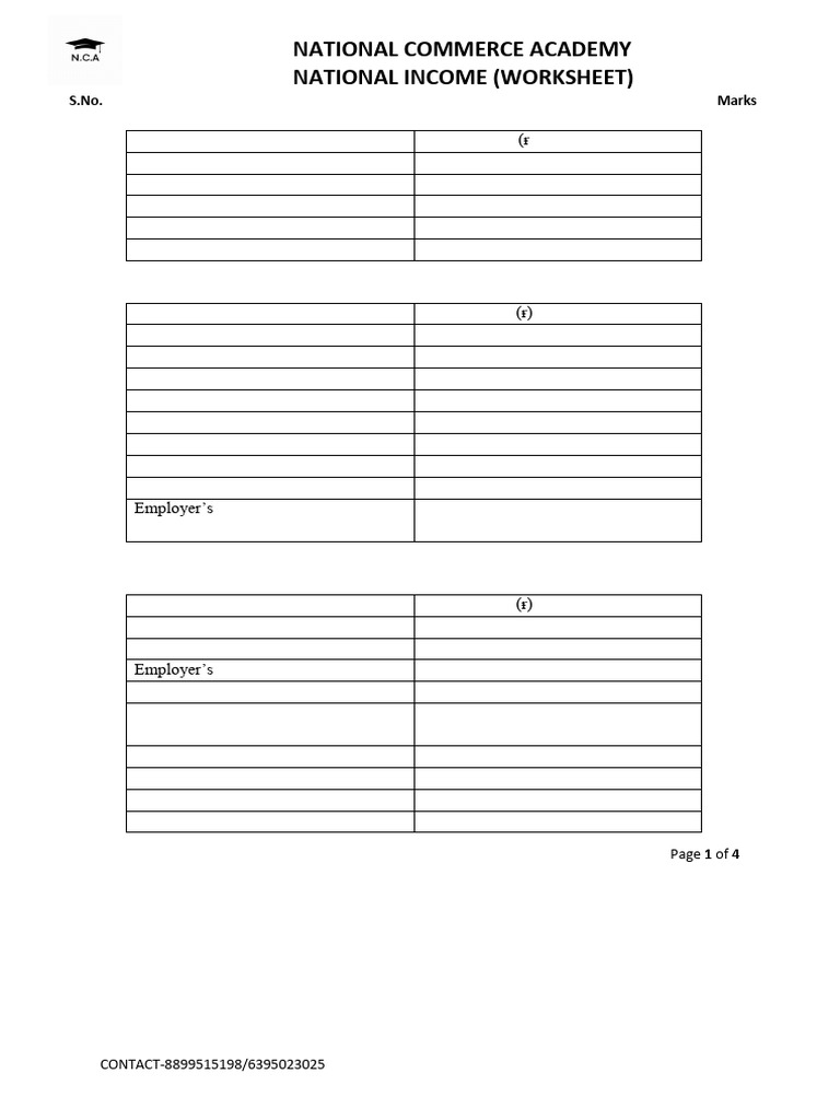 National Income Calculation Worksheet | PDF | Consumption Of Fixed ...