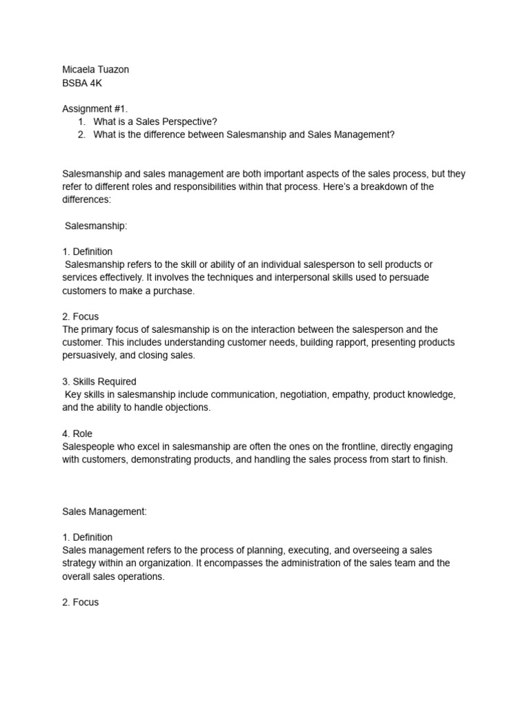 Sales Assignment | PDF