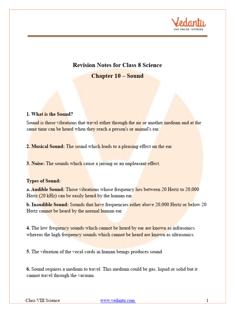 Sound Class 8 Notes CBSE Science Chapter 10 (PDF) | PDF