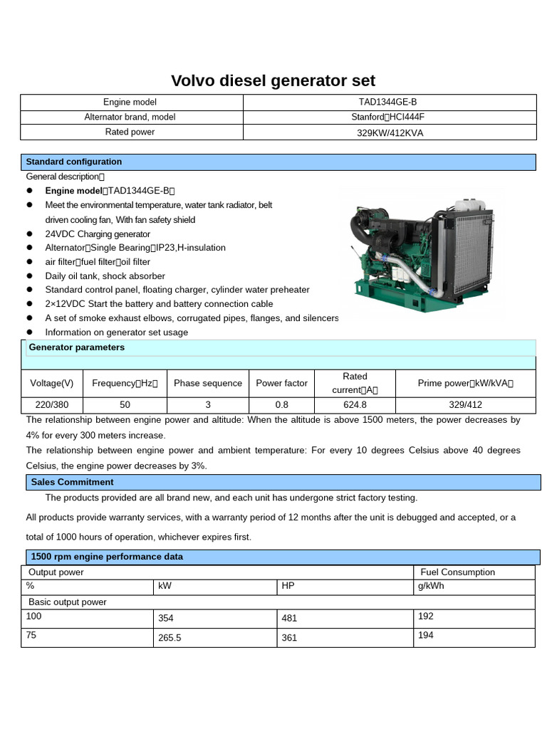 Volvo EU Stage II, Epa Tier 2 50Hz 320kW, 400kVA TAD1344GE | PDF
