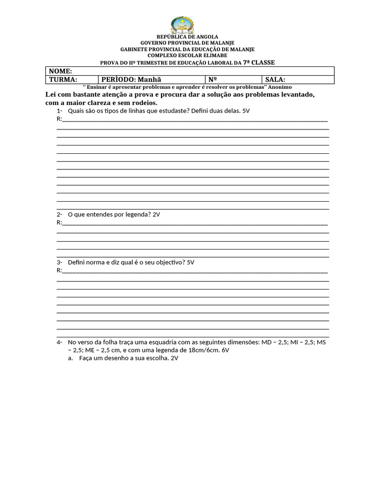 Prova do segundo trimestre | PDF