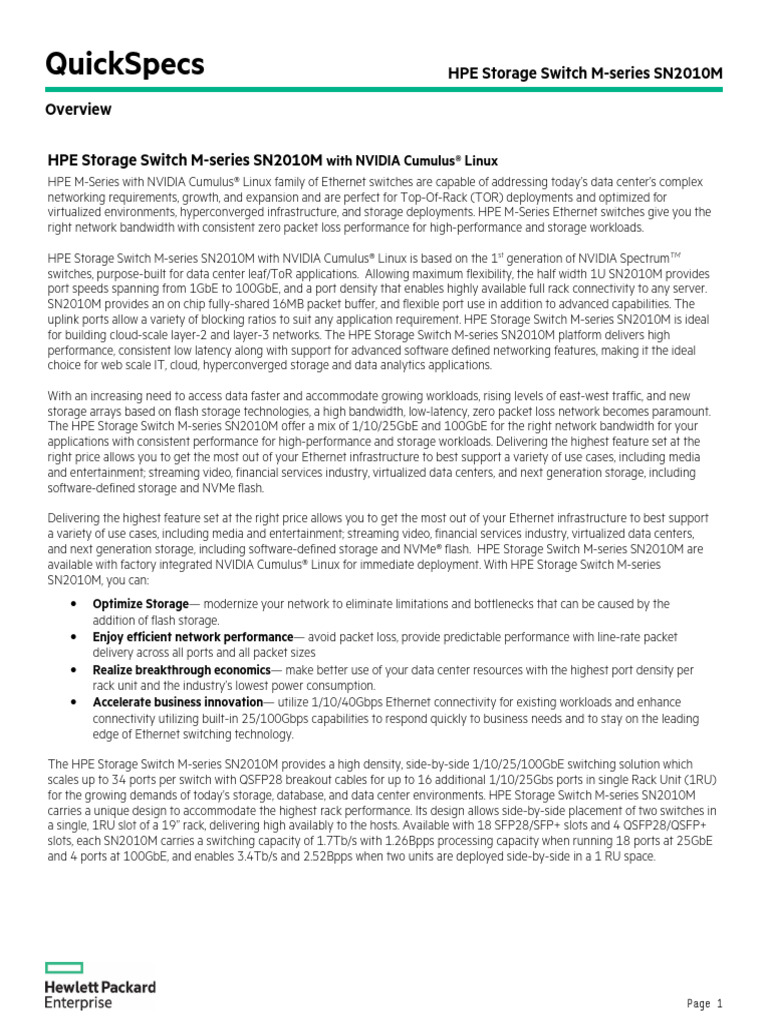 HPE Storage Switch M-series SN2010M-詳規 | PDF