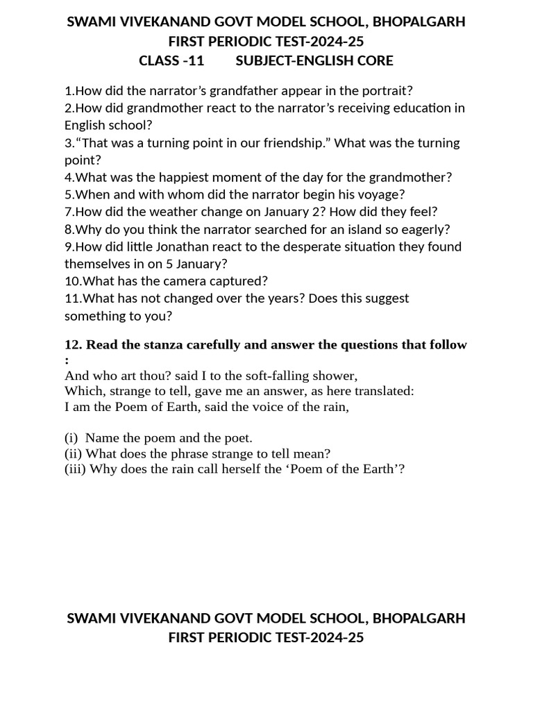 Class 11 English Paper | PDF | Language Arts & Discipline