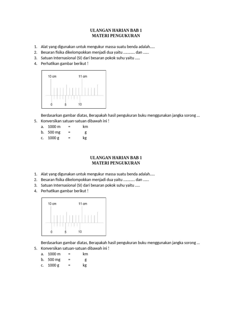 Ulangan Harian Materi Pengukuran | PDF | Teaching Methods & Materials ...
