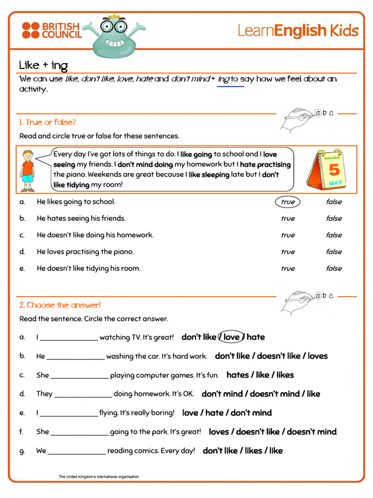 Grammar Practice Like Ing Worksheet 2 | PDF