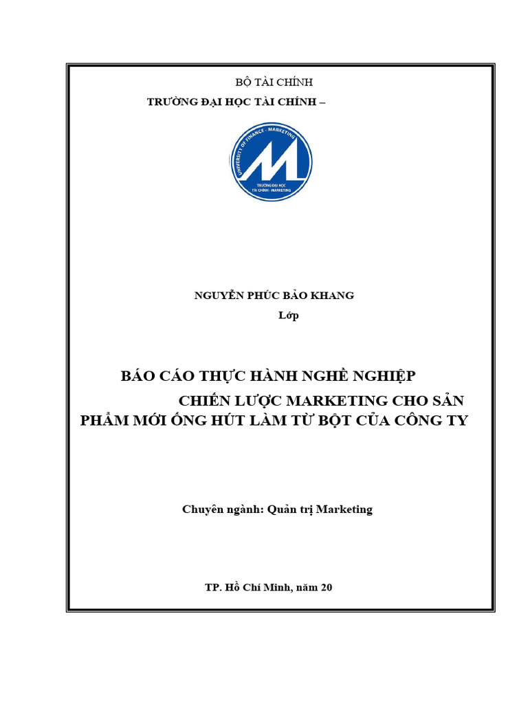 CHIẾN LƯỢC MARKETING CHO SẢN PHẨM MỚI ỐNG HÚT LÀM TỪ BỘT CTY TNHH AN DUY KHANG | PDF