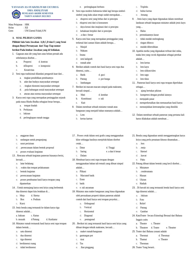 Pas Ganjil 2022-2023 - SBK Xii | PDF