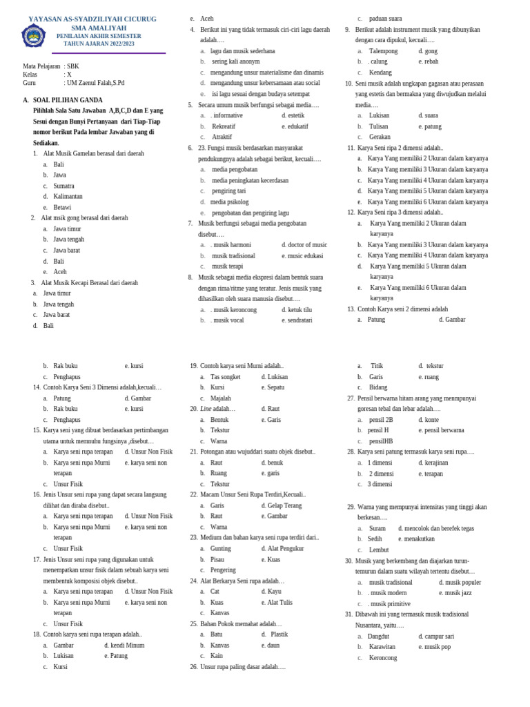Pas Ganjil 2022-2023 - SBK X | PDF