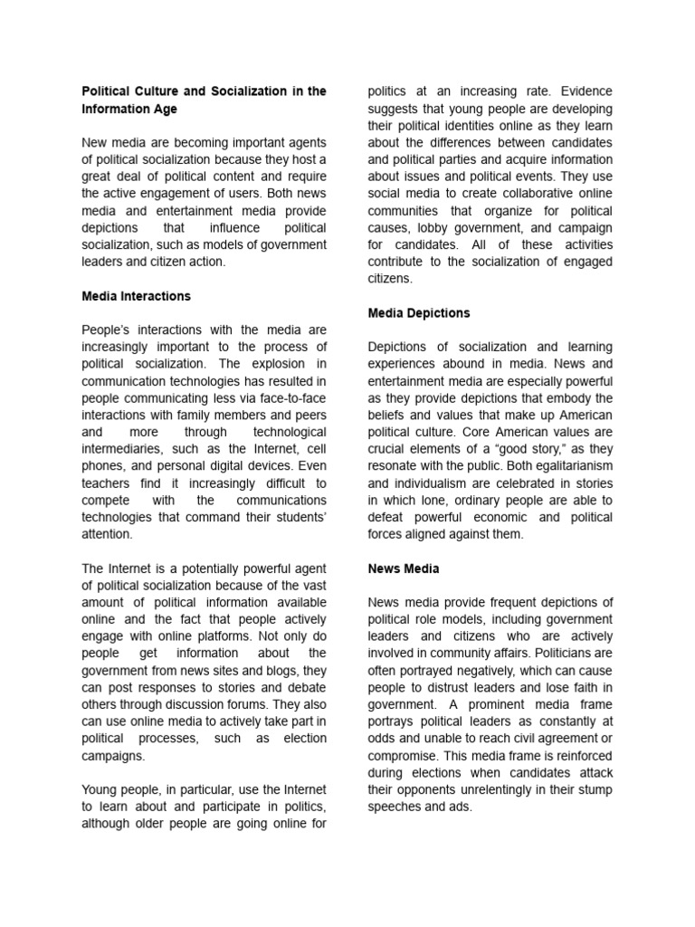 Political Culture and Socialization in The Information Age | PDF