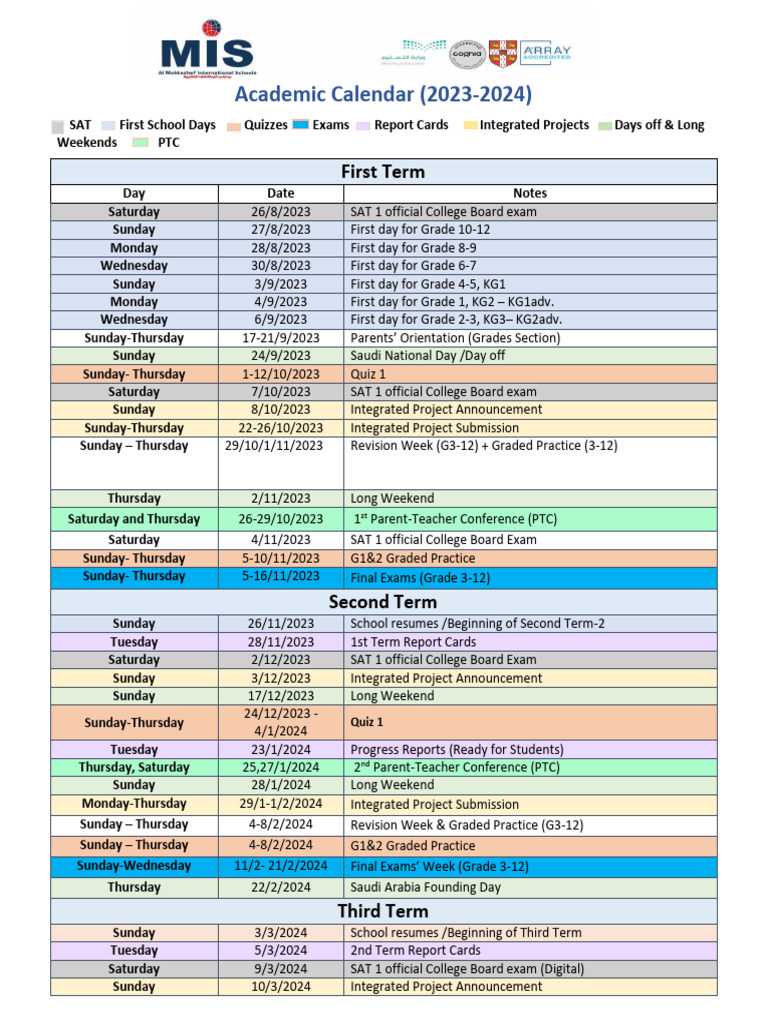 Academic Calendar 2023-2024 | PDF