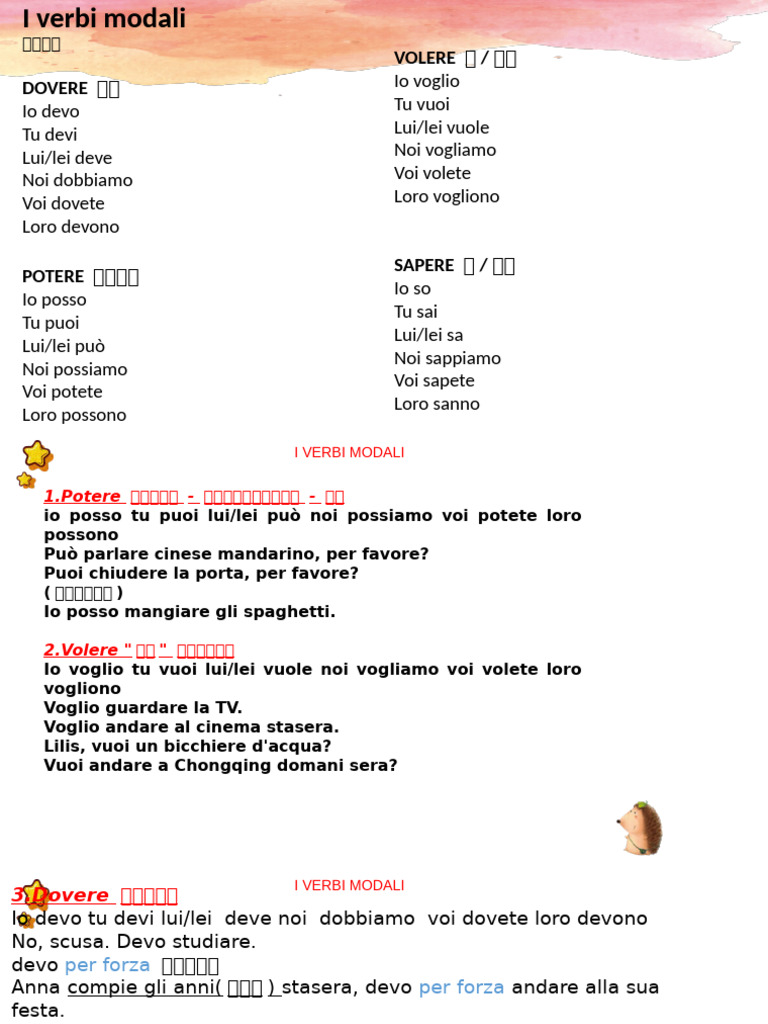 A1 unita 2 Verbi modali | PDF