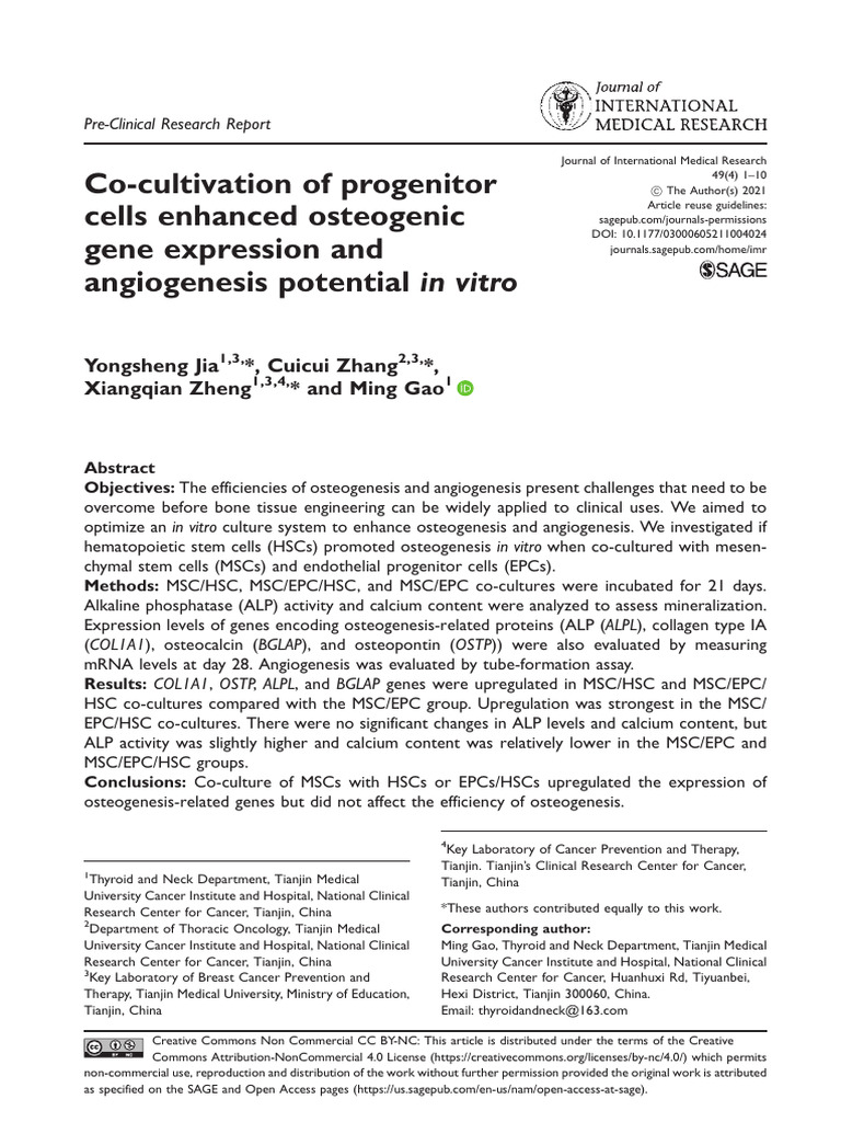 Co-Cultivation of Progenitor Cells Enhanced Osteogenic Gene Expression ...