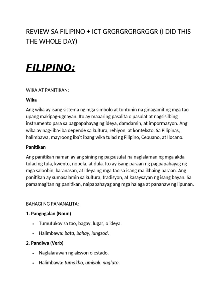 Review Sa Filipino | PDF