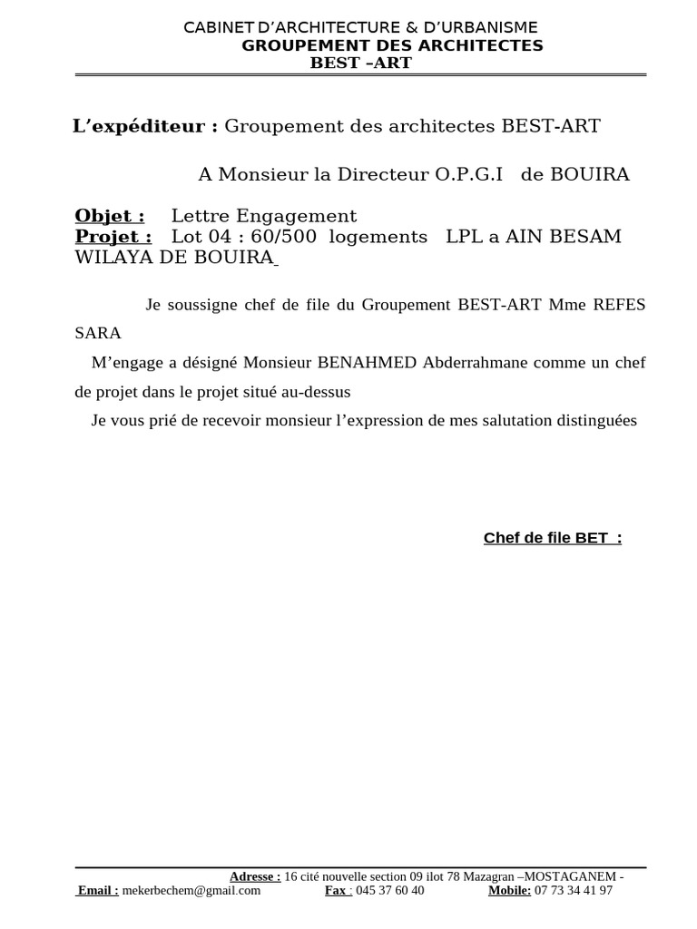 Lettre D'engagement | PDF