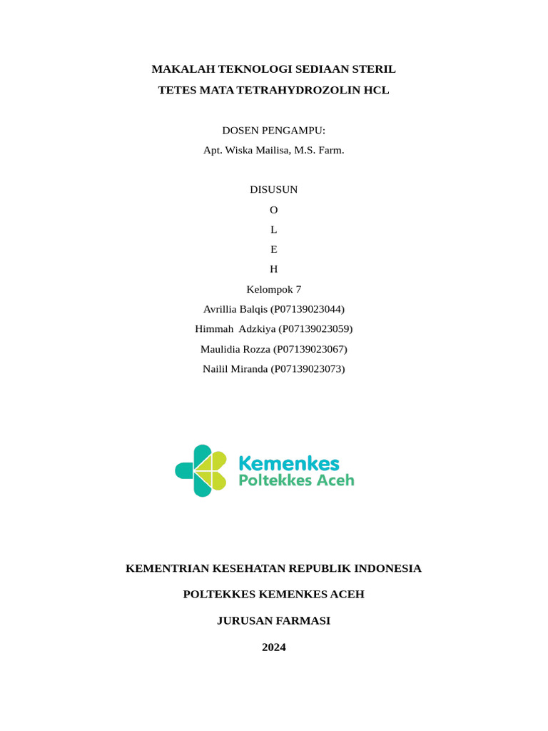 Sediaan Tetes Mata Tetrahydrozolin JQJQ | PDF