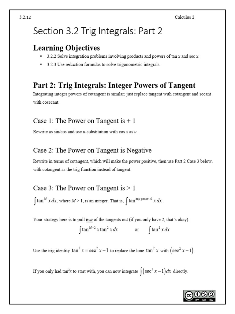 Section 3.2 Trig Integrals Part 2 | PDF