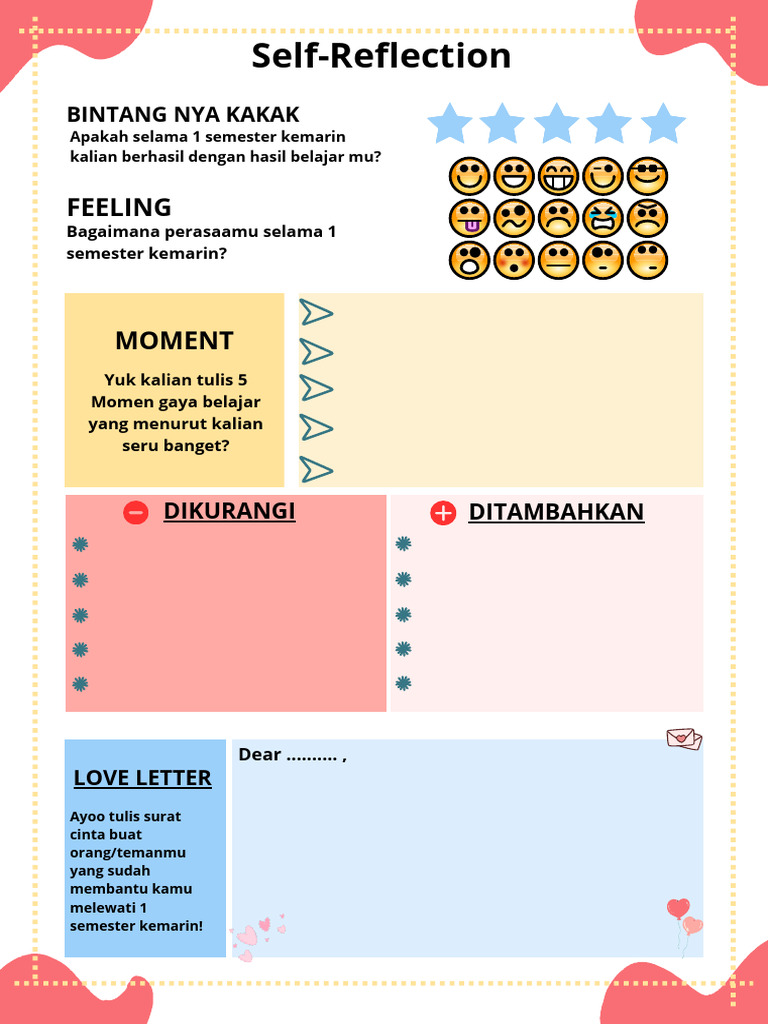 Pink Self-Reflection PMI Feedback Worksheet | PDF