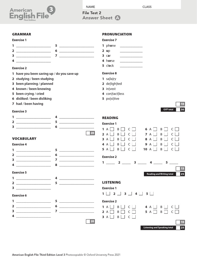 AEF3e L3 Filetest 2a Answer Sheet | PDF