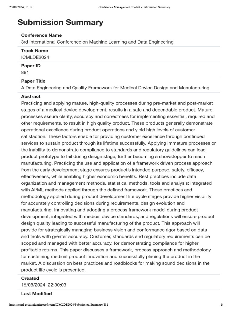 Conference Management Toolkit - Submission Summary | PDF
