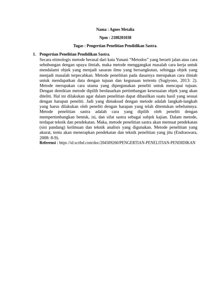Pengertian Penelitian Pendidikan Sastra Tgs 4 | PDF