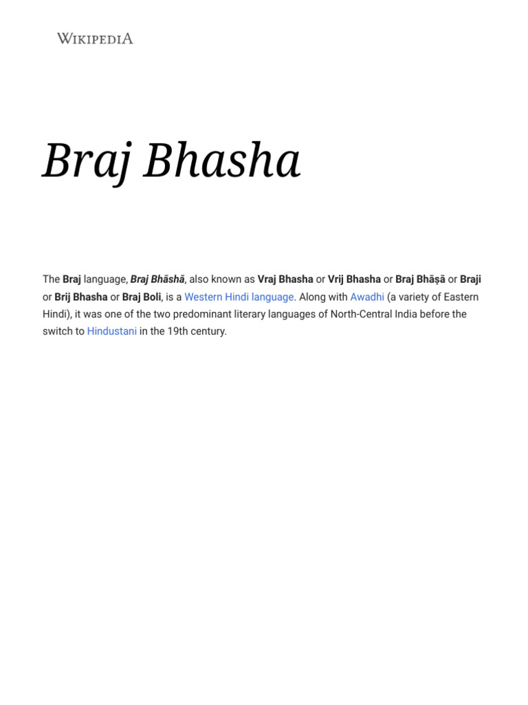 Braj Bhasha - Wikipedia | PDF