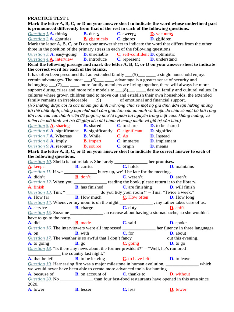 Practice Test 1 Grade 10 | PDF