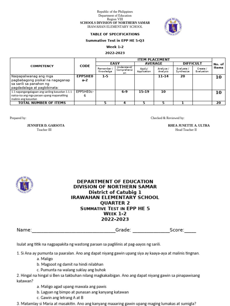 ST1 Epp-He5 Q2 | PDF