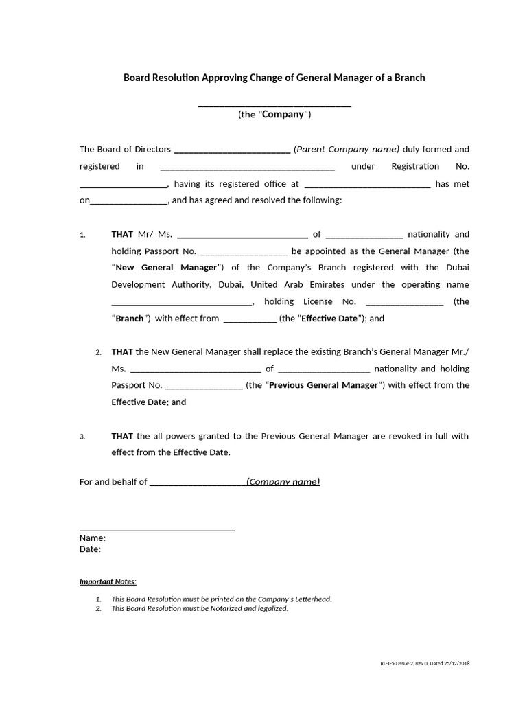 Directors Resolution For Branches | PDF