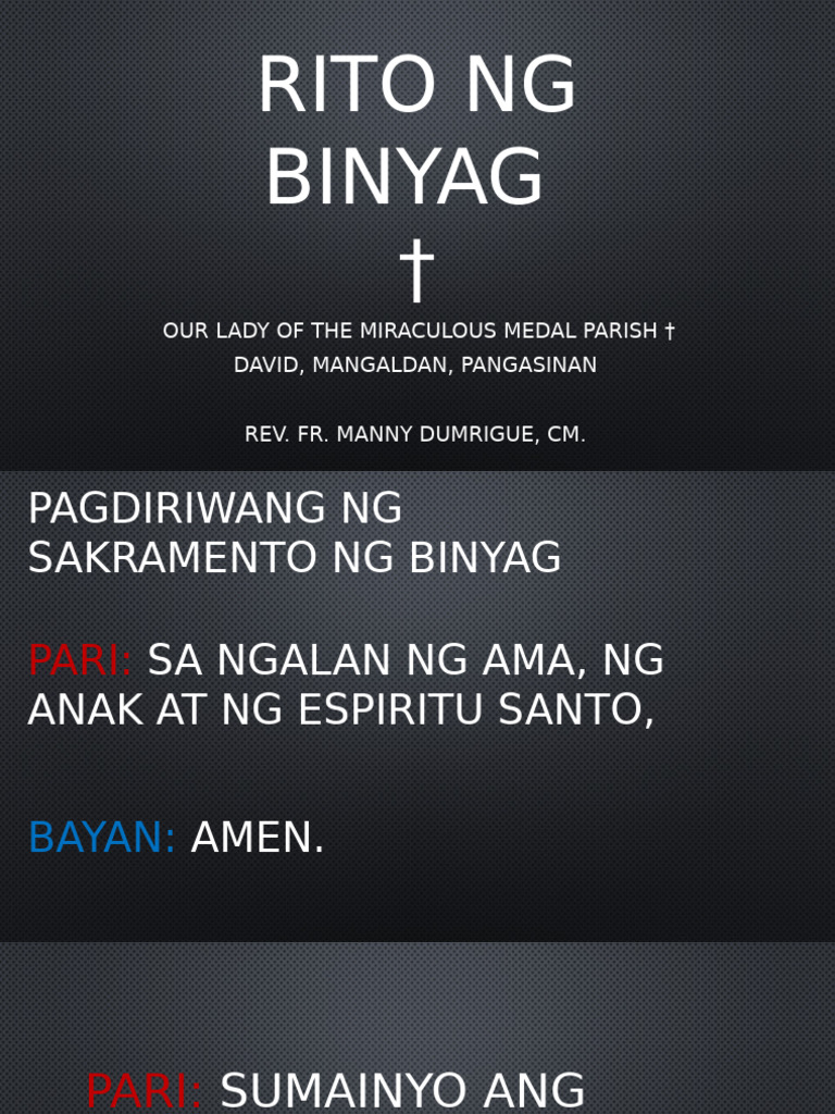 Rito NG Binyag : Our Lady of The Miraculous Medal Parish David ...