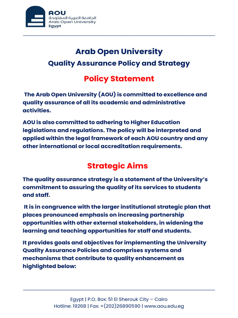 AOU-Egypt Quality Assurance-LMS | PDF