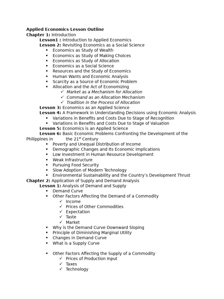 Applied Economics Lesson Outline | PDF
