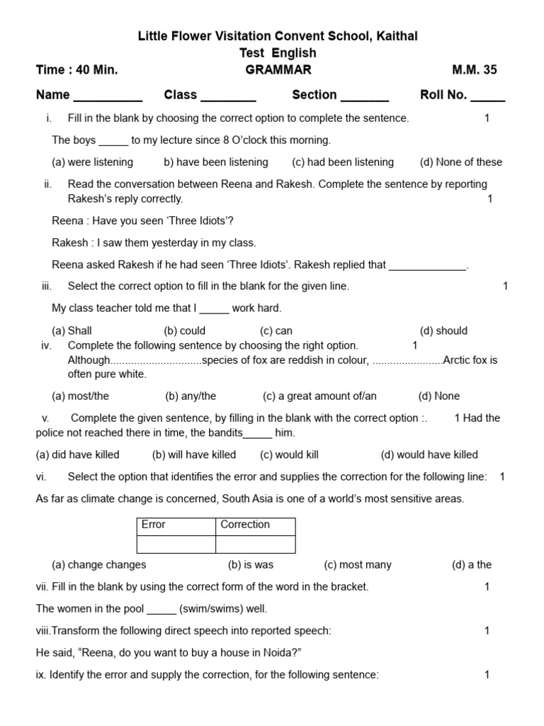 Grammar Worksheet | PDF