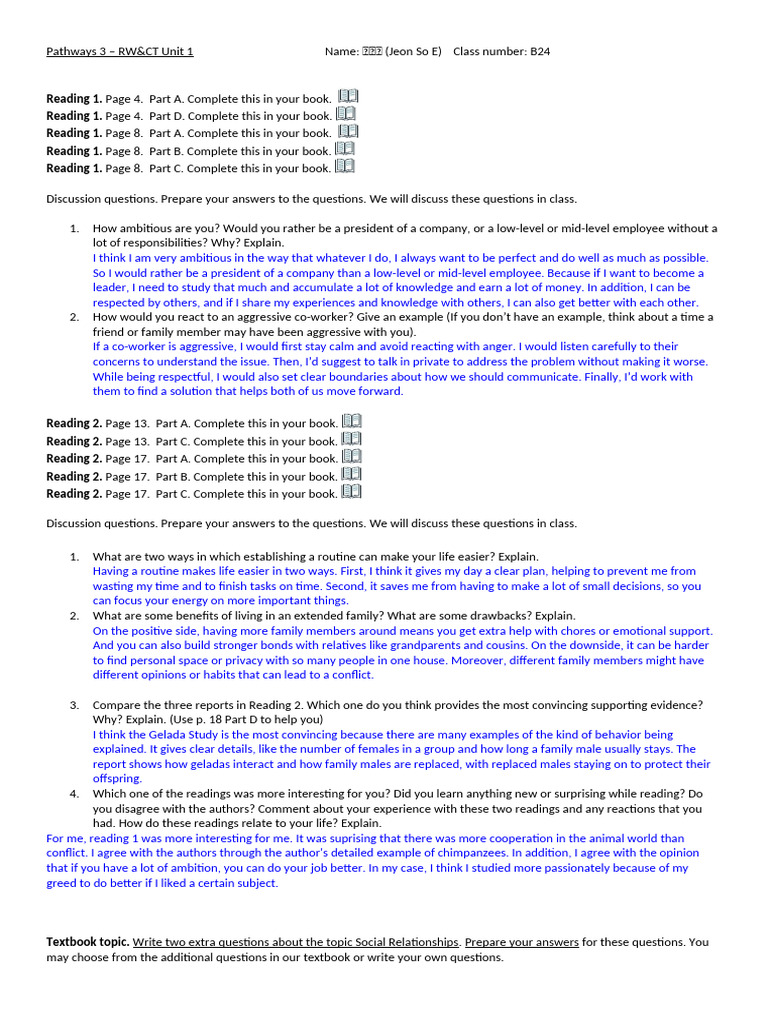 (B24 Jeon So E) Pathways RWCT Unit 1 Homework | PDF